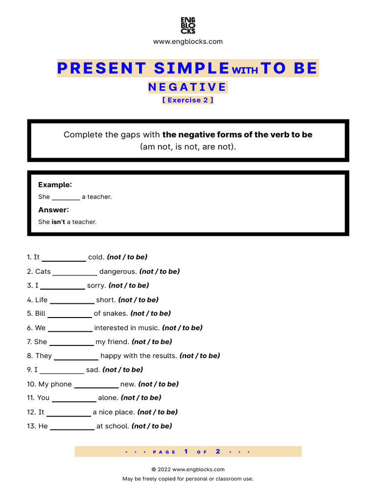 Present Simple With To Be Negative Exercise 2 | PDF