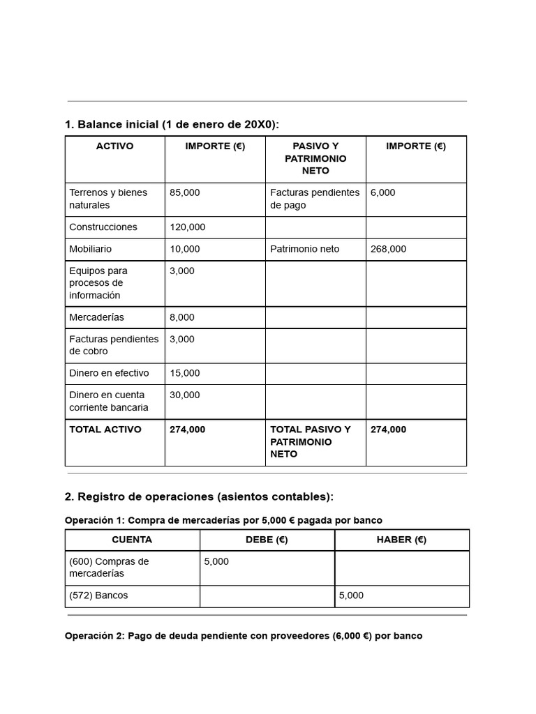 Balance y Asientos Contables 20X0 | PDF | Bancos | Hoja de balance
