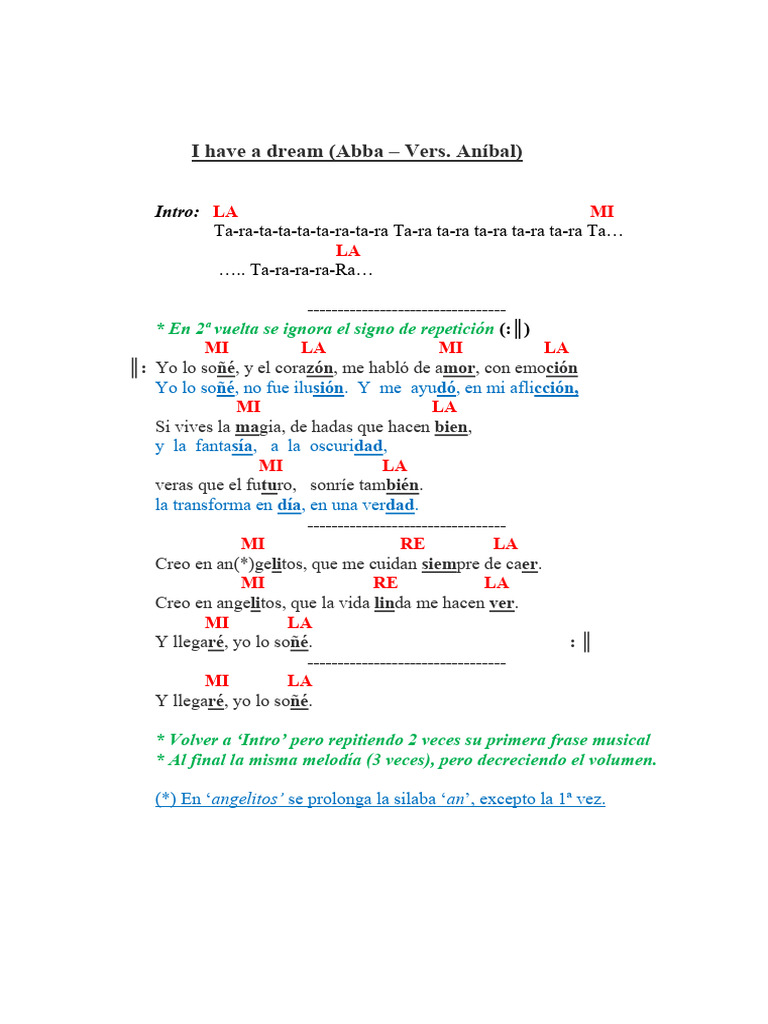 I Have A Dream (Letra y Acordes) | PDF