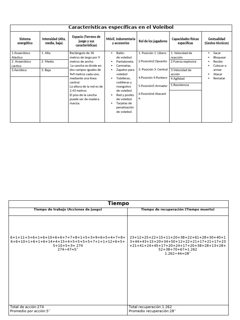 TABLA LÓGICA INTERNA VOLEIBOL | PDF | Vóleibol | Juegos de pelota