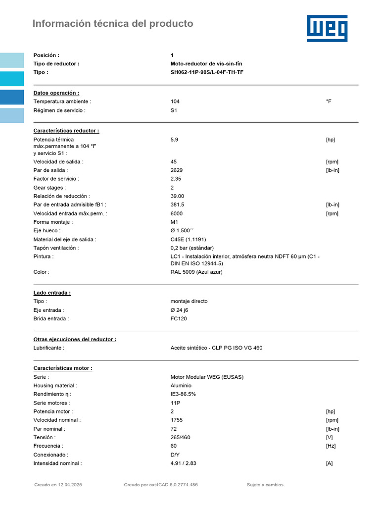 WEG - Datasheet - SH062 11P 90S - L 04F TH TF - 214 | PDF | Cantidades ...