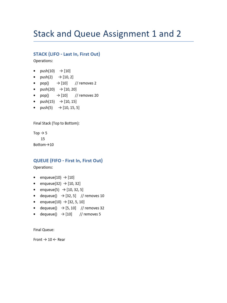 Stack and Queue Assignment 1st and 2nd | PDF