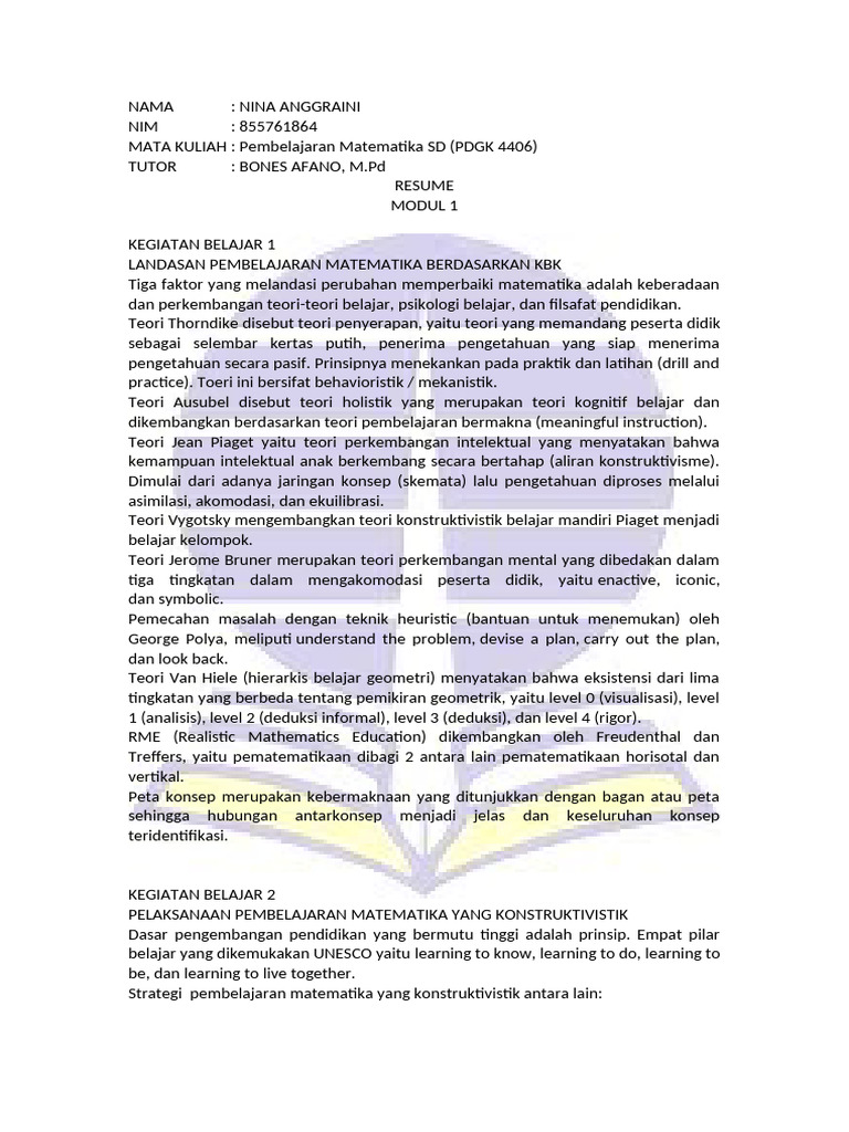 Rangkuman Matematika Modul 1 | PDF