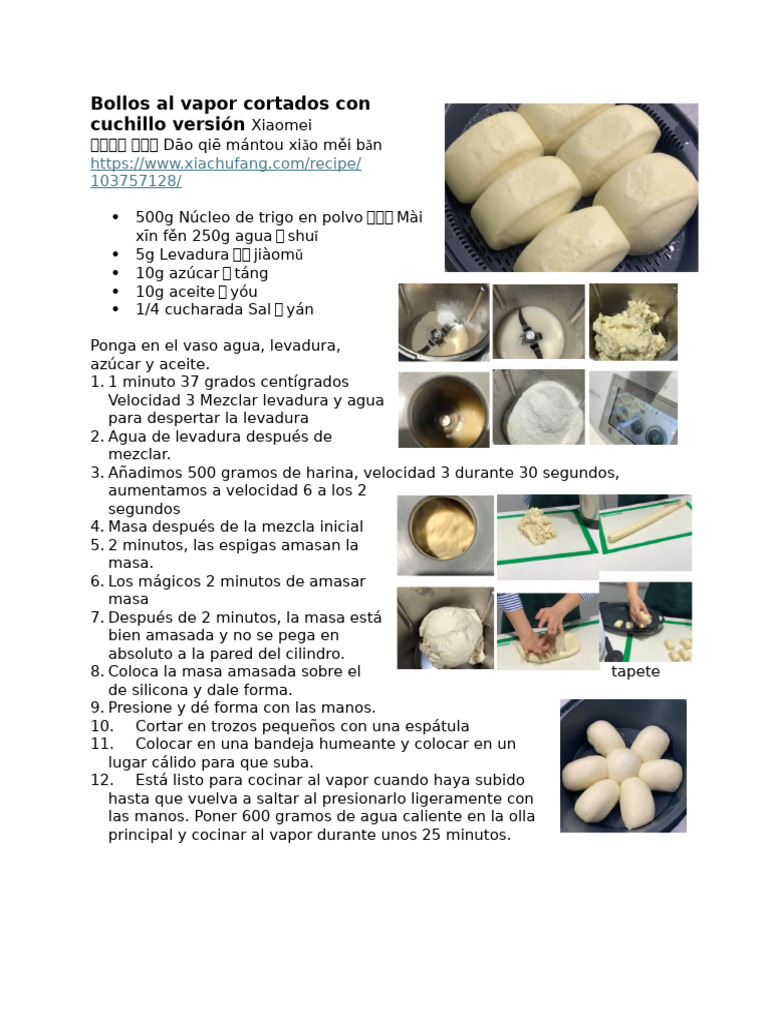 Receta de Bollos al Vapor Xiaomei | PDF | Crema | Confitería