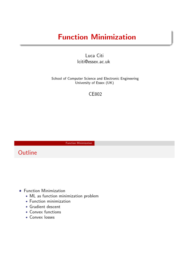 CE802 Lec FuncOptim Handouts | PDF | Mathematical Optimization | Loss Function