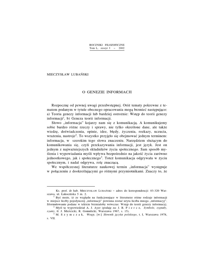 O Genezie Informacji | PDF
