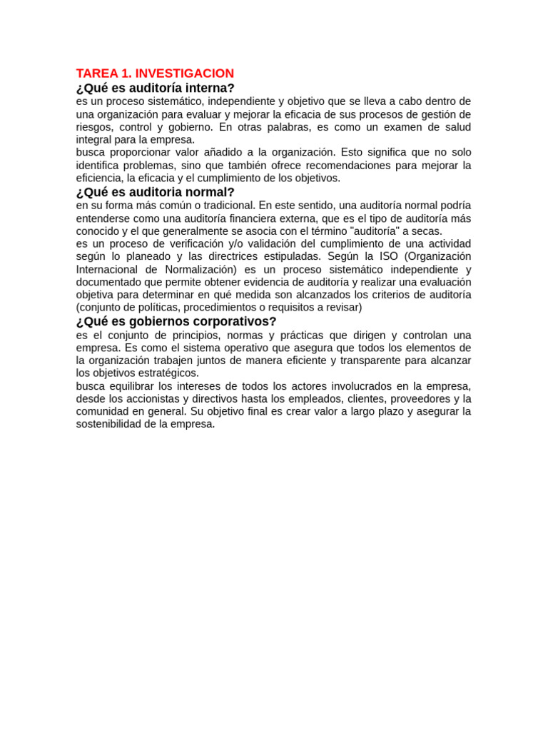 Auditoría Interna y Gobernanza Corporativa | PDF