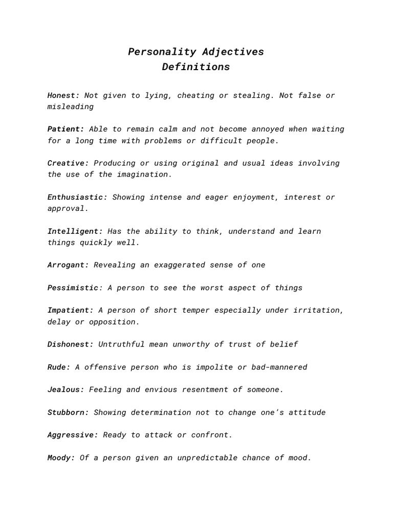 Personality Adjectives | PDF