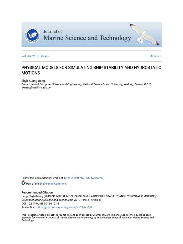 Physical Models For Simulating Ship Stability and Hydrostatic Mot | PDF | Buoyancy | Force