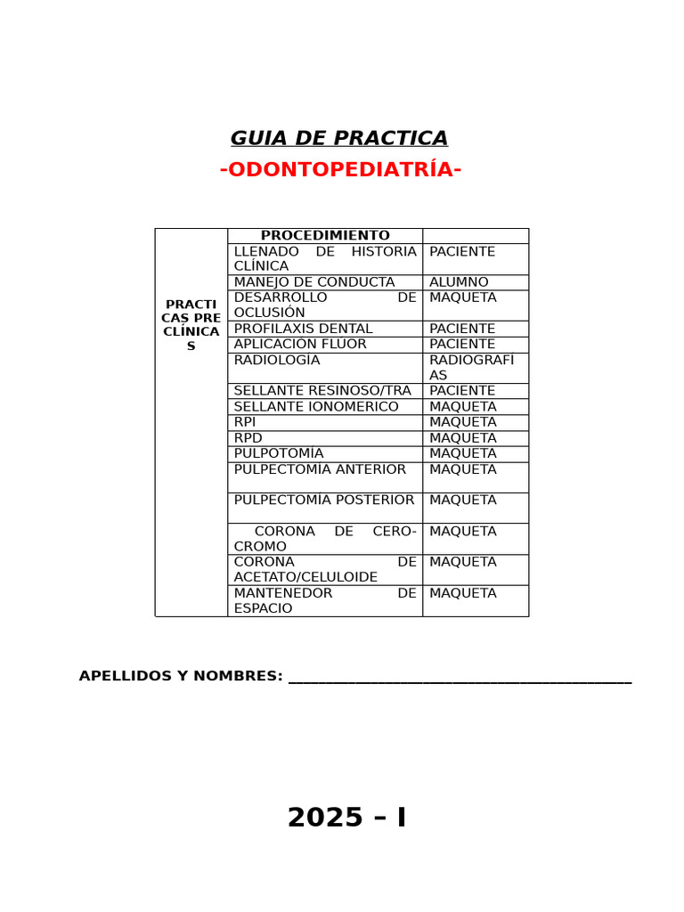 GUIA DE PRACTICA Odp 2025 | PDF | Odontología | Lavado de manos