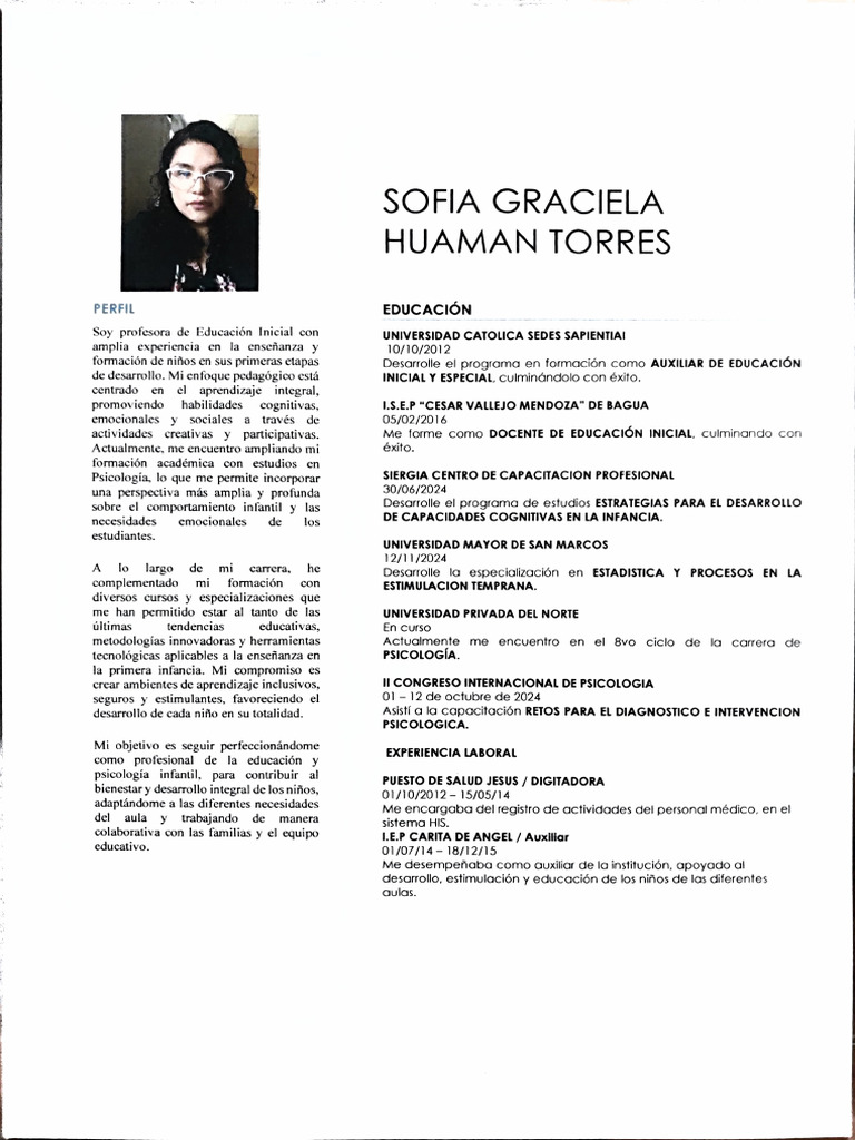 Sofia Graciela Huaman Torres Curriculum | PDF