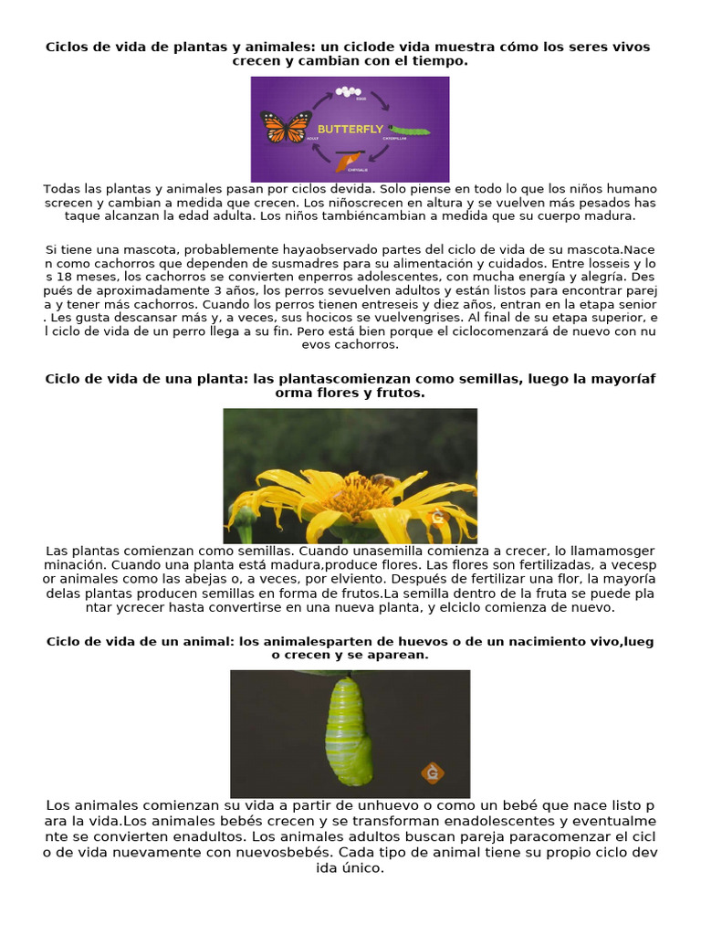 Ciclos de Vida de Plantas y Animales | PDF | Perros | Lepidópteros
