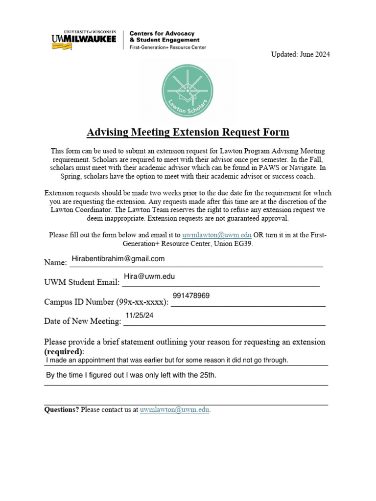 Lawton Extension Request Form | PDF