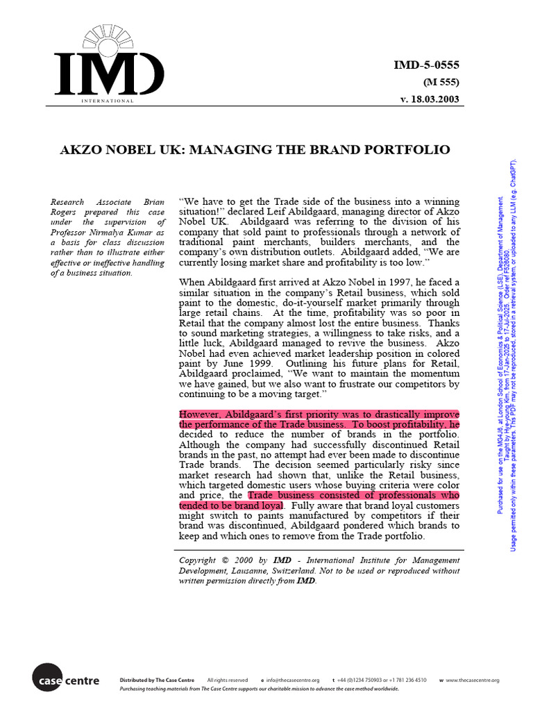 Case Study Akzo Nobel UK Managing The Brand Portfolio | PDF | Retail ...