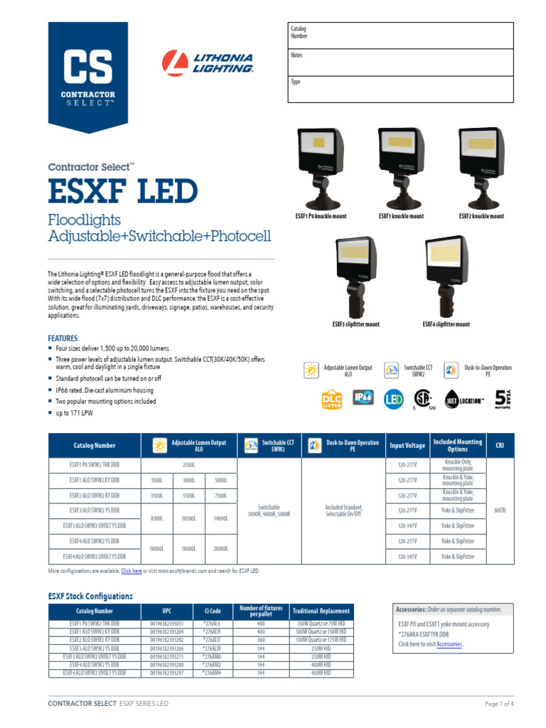 Contractor Select Esxf Led | PDF | Lighting | Length