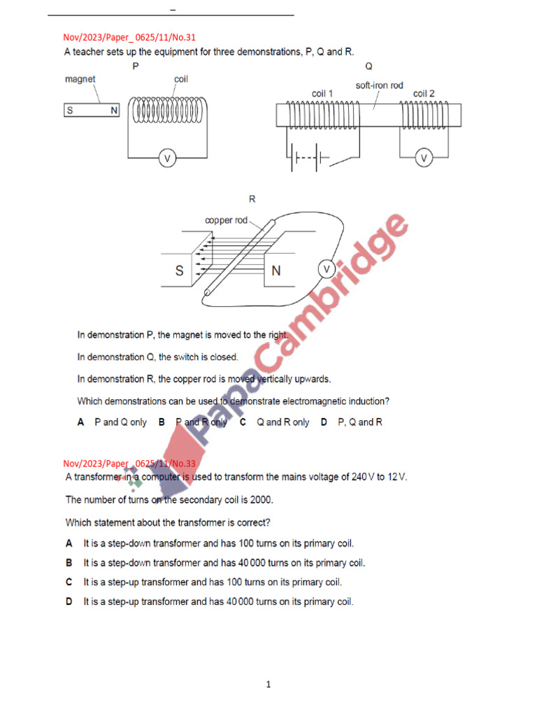 2023 Electromagnetic Induction Igcse Physics 0625 Pdf Electromagnetism Physics