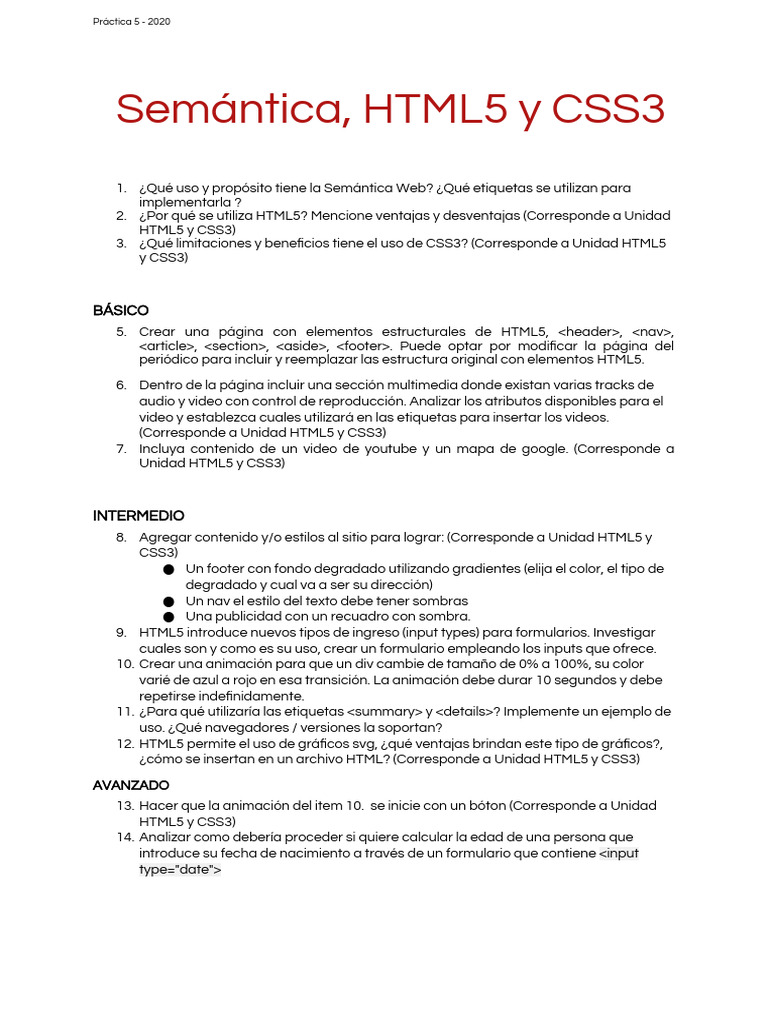 Practico 06 - Semántica, HTML5 y CSS3 | PDF