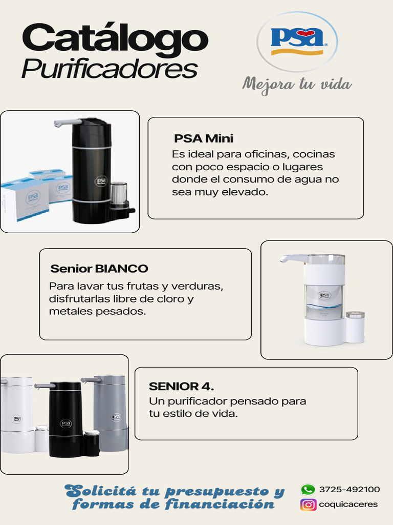 Catálogo de Purificadores y Botellas PSA | PDF | Agua | Materiales