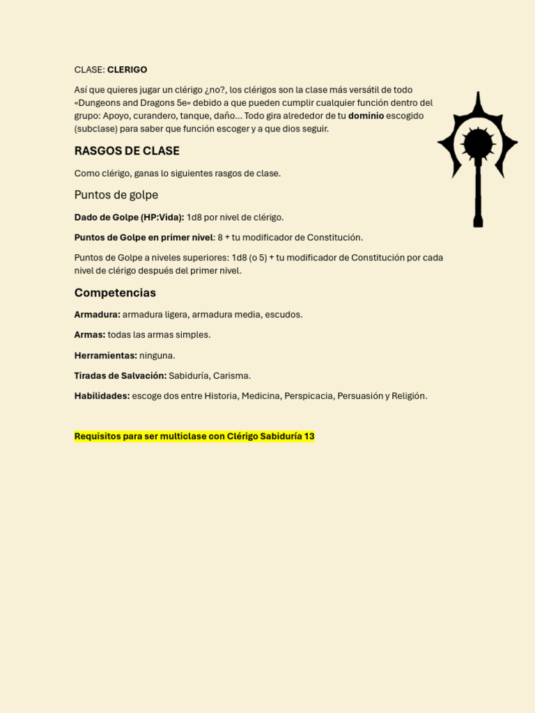 Guía para Jugar Clérigo en D&D 5e | PDF