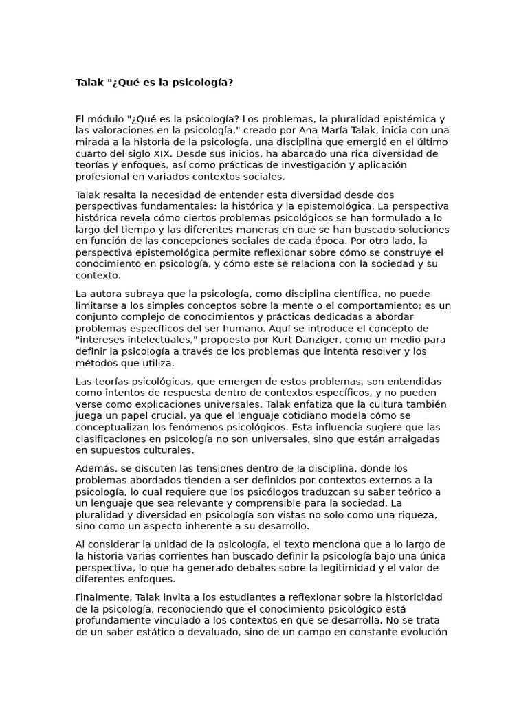 Talak RESUMEN Que Es La Psicologia | PDF | Sicología | Conocimiento