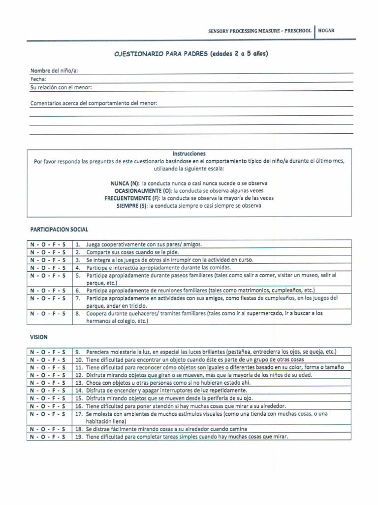 SPM 2 A 5 Años Hogar | PDF