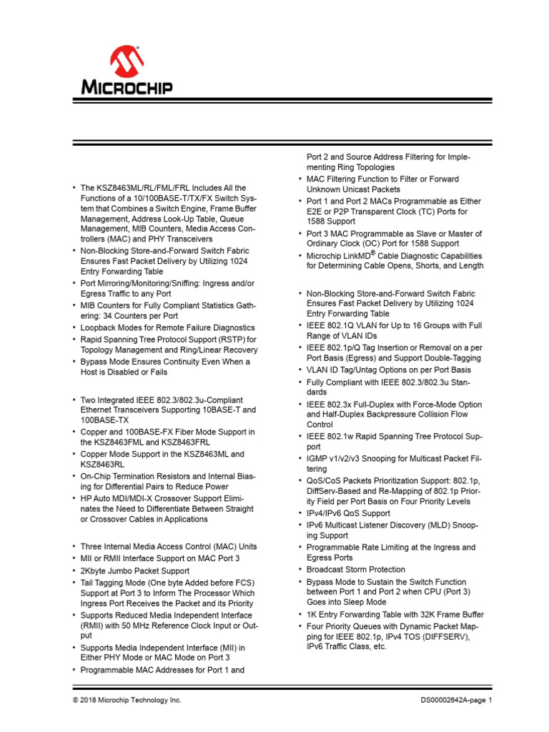 Ksz8463ml RL FML | PDF | Computer Network | Network Switch