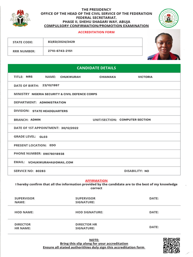 CHIAMAKA - Accreditation Form | PDF