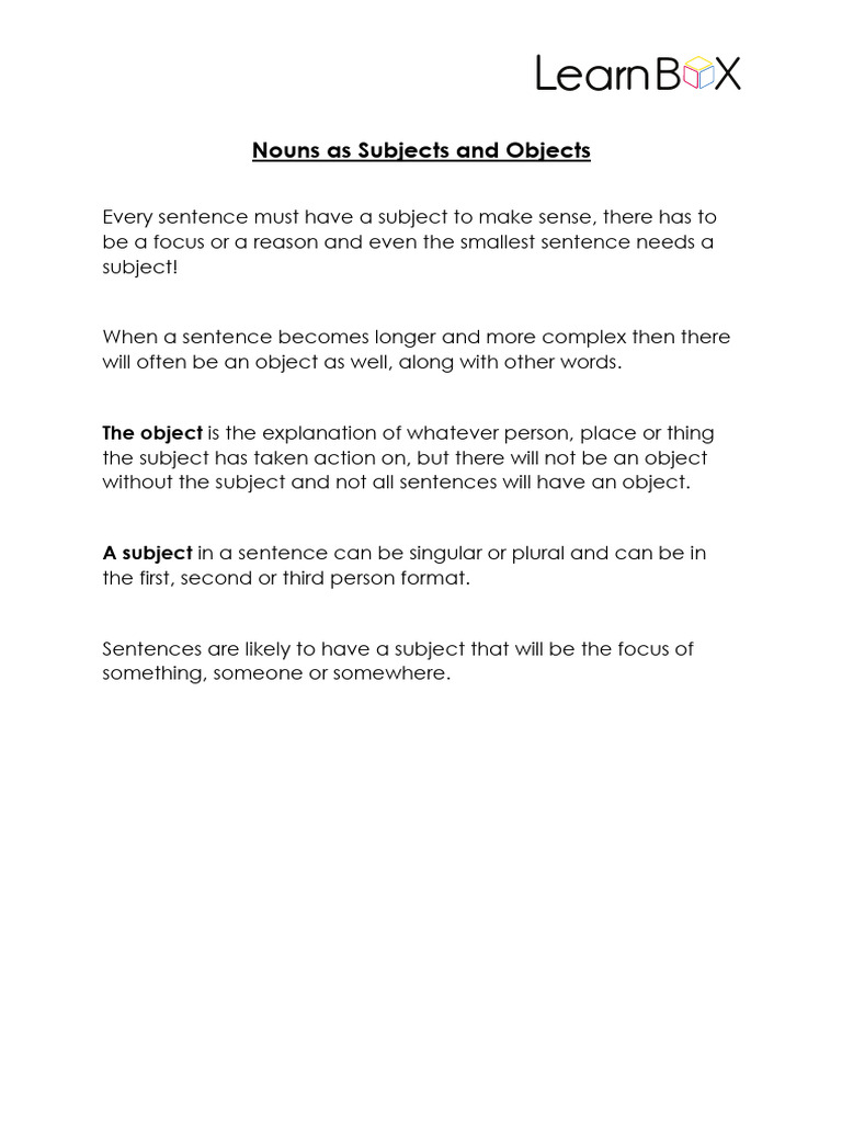 Nouns as Subjects and Objects | PDF