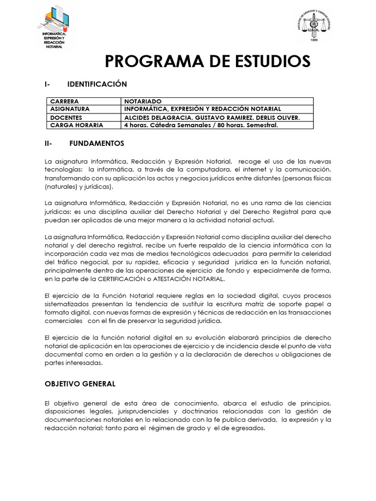 2024 Programa de Estudio Informática, Expresión y Redacción Notarial | PDF | Informática