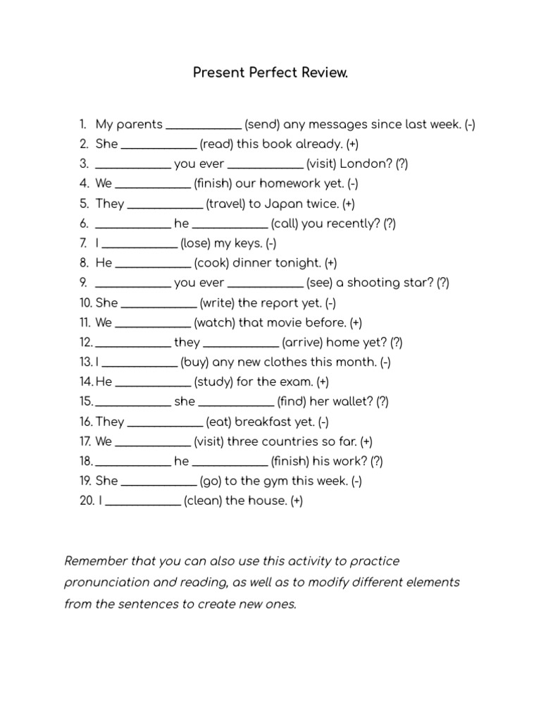 Present Perfect Review | PDF