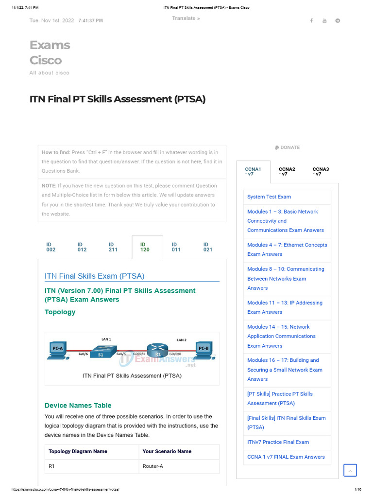 ITN Final PT Skills Assessment Guide | PDF | Cisco Certifications | Ip ...