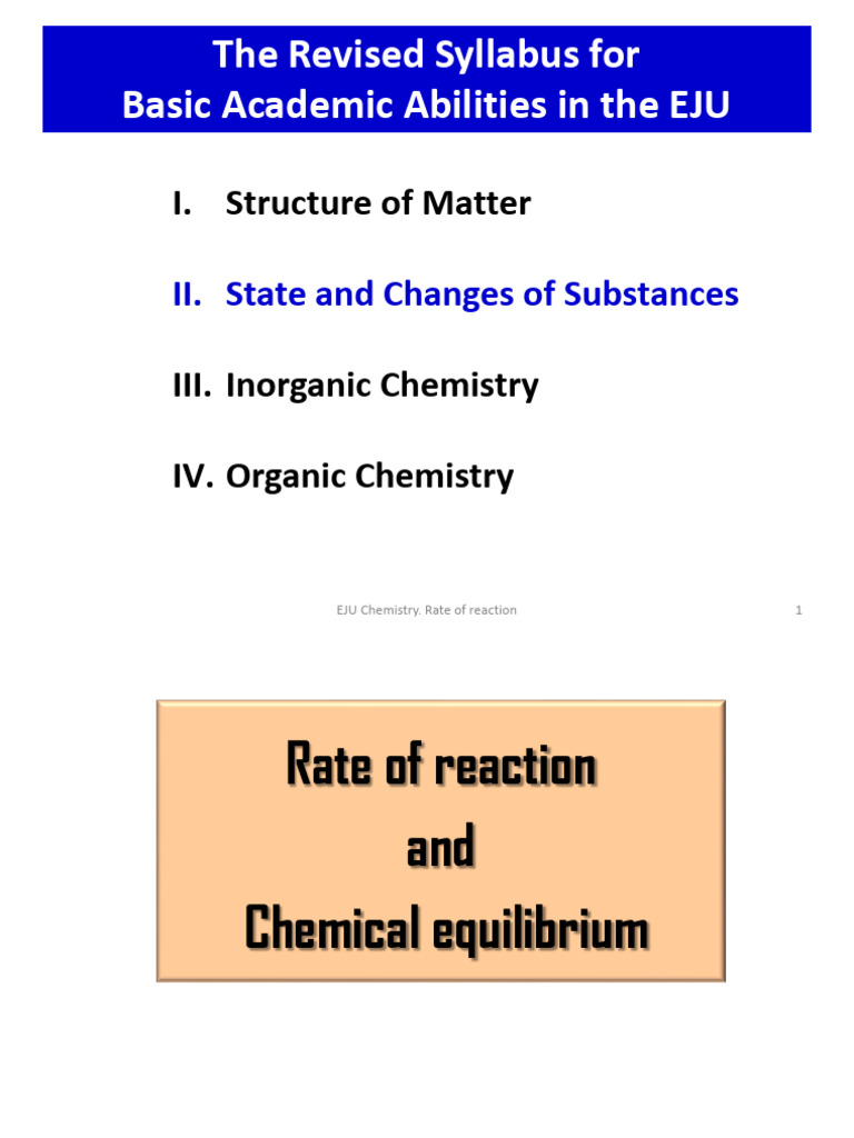8 EJU Chemistry Rate of Reaction and Chemical Equilibrium | PDF ...