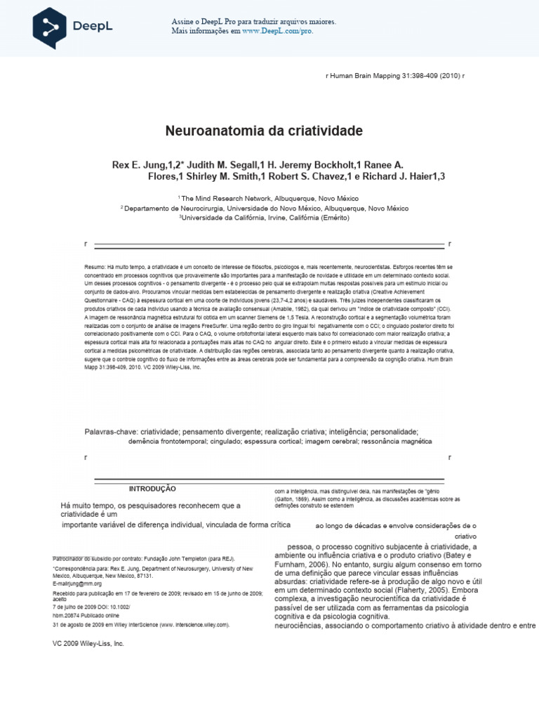 Neuroanatomy of Creativity (1) PT-BR | PDF | Córtex cerebral | Criatividade