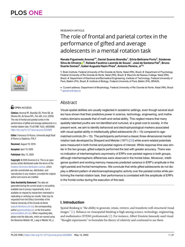 Therole of Frontal and Parietal Cortex in the Performance of Gifted and ...
