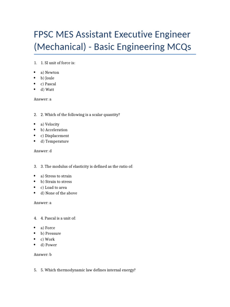 FPSC MES Basic Engineering MCQs | PDF