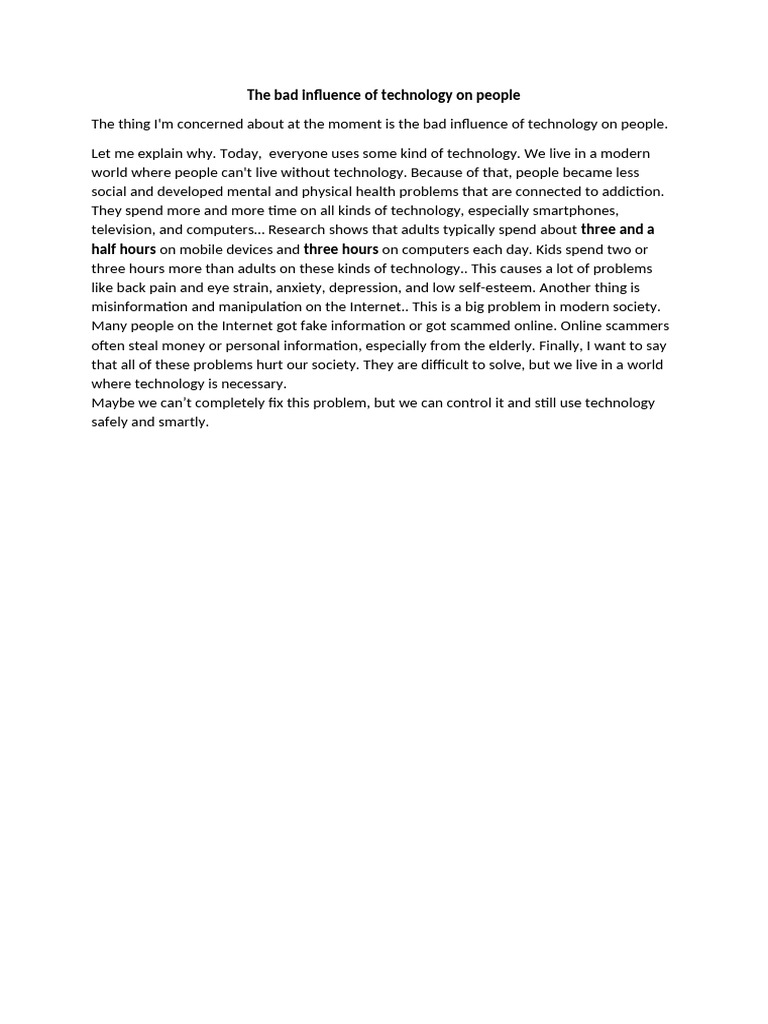 The Bad Influence of Technology On People | PDF | Mental Health ...