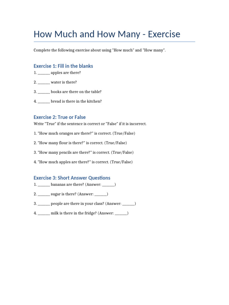 How Much and How Many Exercise | PDF