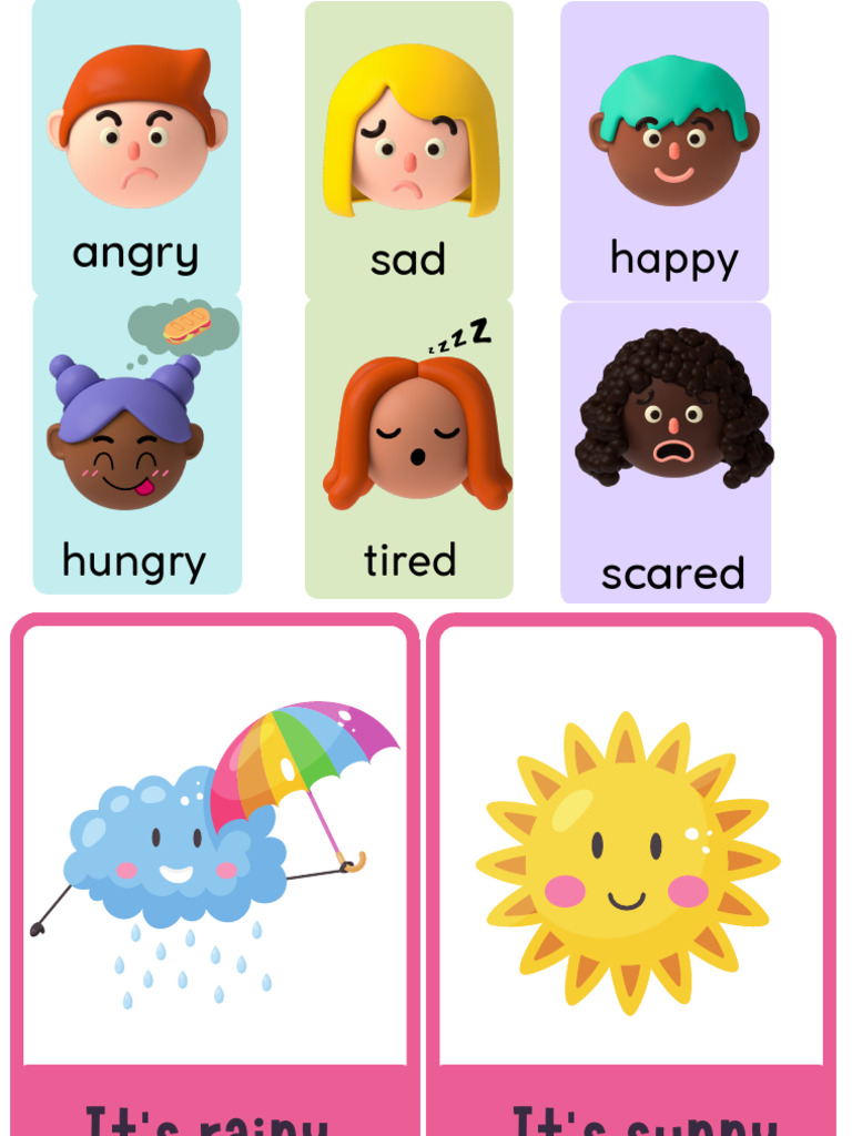 Colorful 3D Emotions Flashcard | PDF