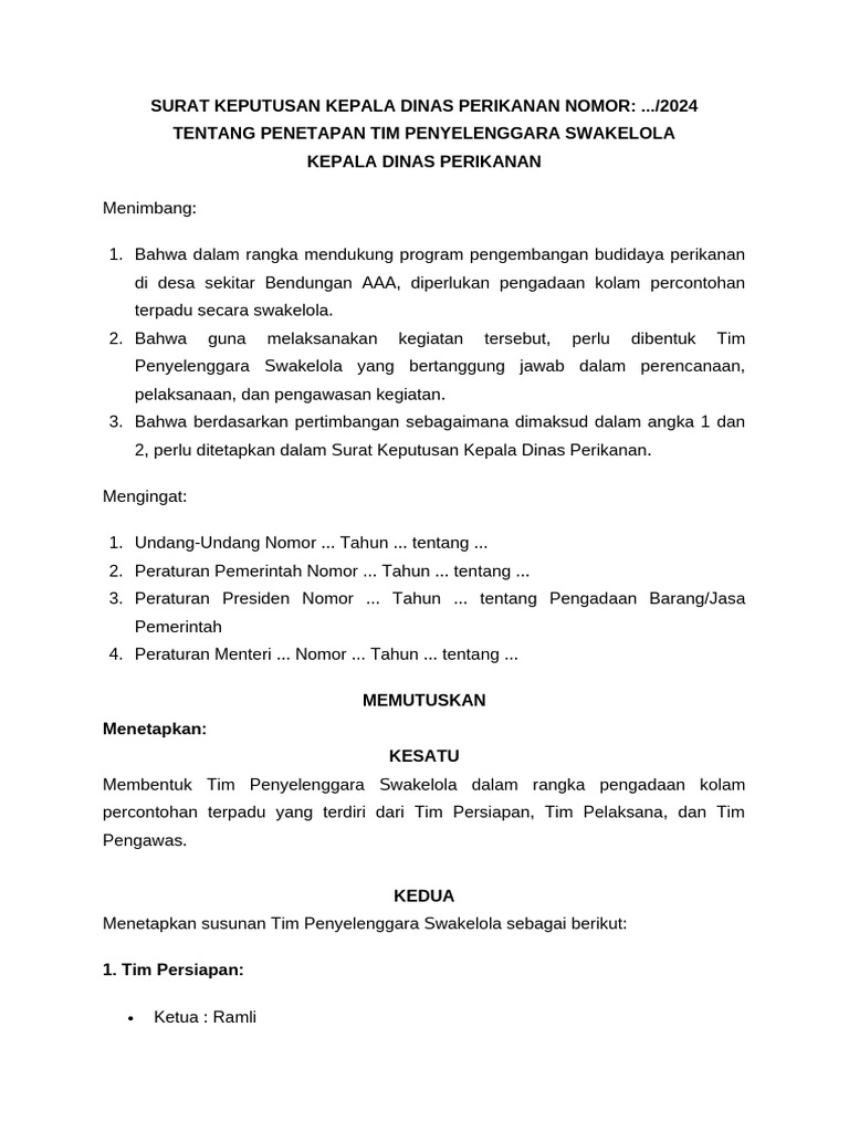 SK Tim Penyelenggara Swakelola Perikanan | PDF