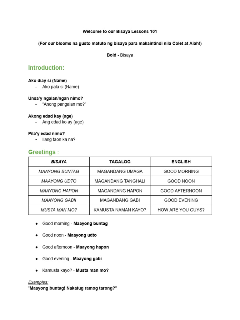 Bisaya Lessons | PDF