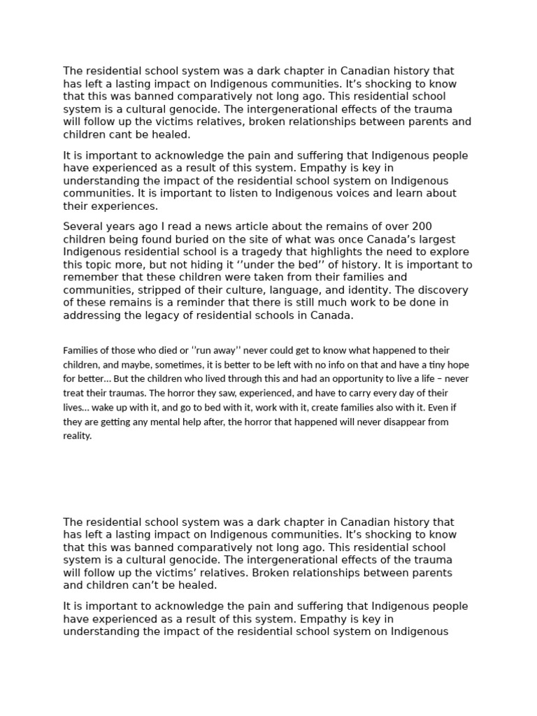 Impact of Canada's Residential Schools | PDF | Psychological Trauma