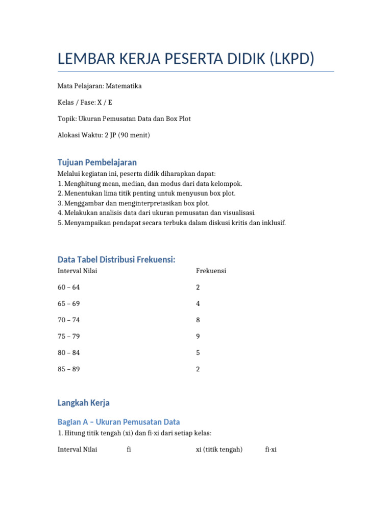LKPD Ukuran Pemusatan BoxPlot | PDF