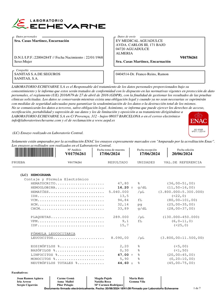 Resultados de Pruebas Clínicas Echevarne | PDF | Laboratorios