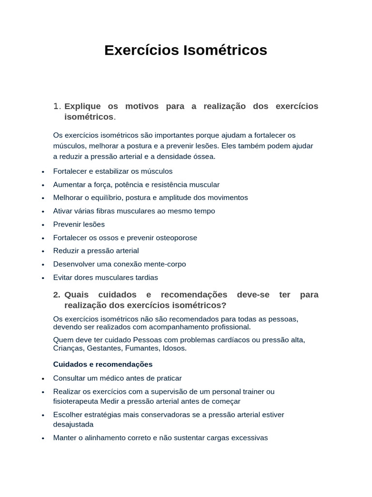Importância e Cuidados dos Exercícios Isométricos | PDF