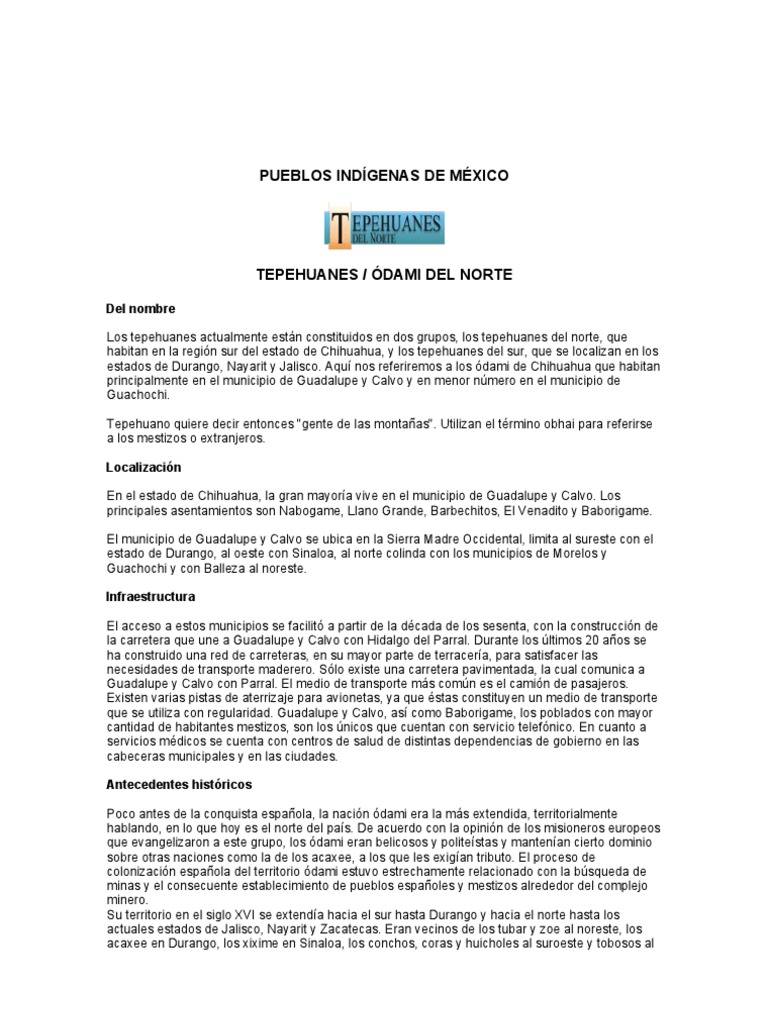 Cultura y ubicación de los Tepehuanes | PDF | Gente indígena ...