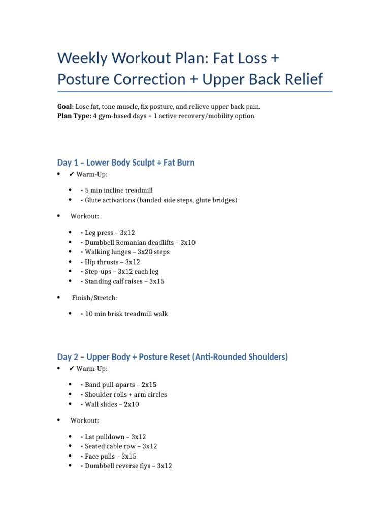 Workout Plan Back Pain Weight Loss | PDF