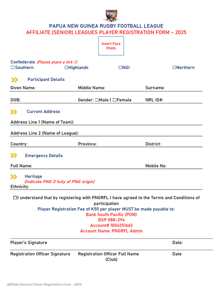2025 NRL Player Registration Form | PDF | Health Care | Medicine