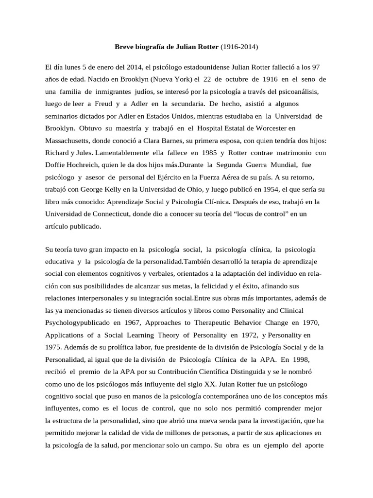 Teoria de Julian Rotter | PDF | Sicología | Comportamiento