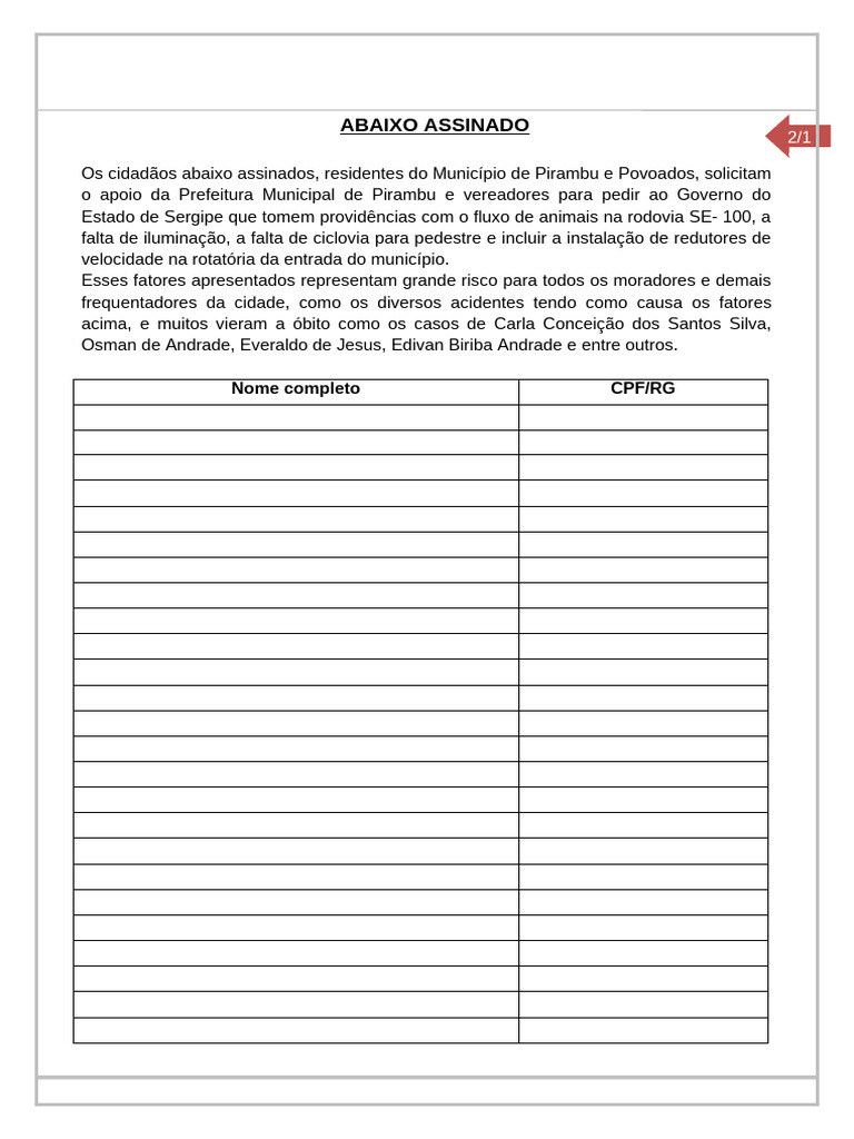 Pedido de Melhorias na SE-100 em Pirambu | PDF