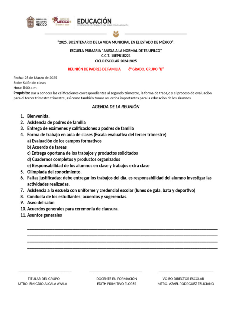 Reunión Con Padres de Familia | PDF